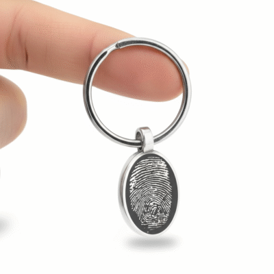 Oval, Blackened, Raised fingerprint Personalised keyrings Australia